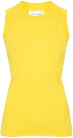 Sportmax Femme, Tops, Jaune, Taille: 42 FR D&eacute;bardeur en maille c&ocirc;tel&eacute;e de coton &agrave; encolure d&eacute;gag&eacute;e