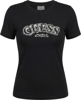 Guess Femme, Tops, Noir, Taille: 36 FR T-Shirt Imprim&eacute; &agrave; Manches Courtes et Col Rond