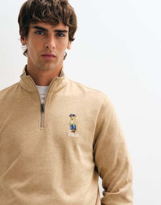 Polo Ralph Lauren Pullover mit halbem Rei&szlig;verschluss und Icon-Logo in Elfenbein-Wei&szlig;