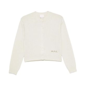 A.P.C. A.p.c., Femme, Pulls, Blanc, Taille: 40 FR Cardigan &agrave; bord-c&ocirc;te avec broderie logo