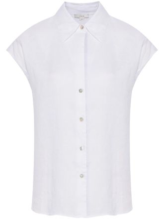 Vince chemise en lin &agrave; manches courtes - Blanc