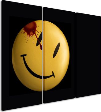 Bilderwelten Leinwandbild 3 teilig Watchmen_Smiley_3x90x40cm (Gesamt 120x90cm) _Ausf&uuml;hrung sch&ouml;ner Kunstdruck auf echter Leinwand als Wandbild auf Keilrahmen