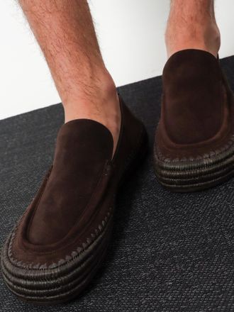 Loewe Mens Loafers Rio Suede And Raffia Brown Suede-Rubber Suede/rubber