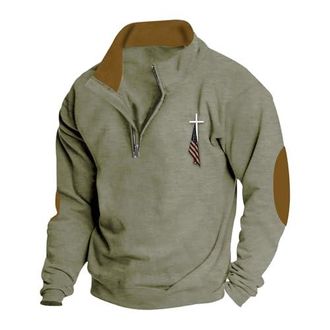 Generic Pull pour homme - Demi-fermeture &eacute;clair - Sans capuche - Manches longues - D&eacute;contract&eacute; - Col montant - T-shirt de sport - Couleur unie - Pull de coude