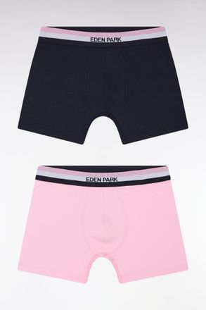 Eden Park Lot De Deux Boxers En Jersey De Coton Stretch Unis &Agrave; Ceinture &Eacute;lastique Tricolore Marine Et Rose