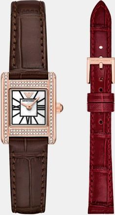 Emporio Armani Coffret montre &agrave; bracelets en cuir interchangeables pour femme - Argent&eacute;