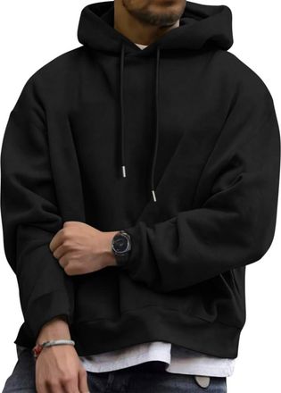 TOMWELL Oversized Hoodie Herren Winter Kapuzenpullover Casual Pullover mit Kapuze Classic Hoody A Schwarz XXL