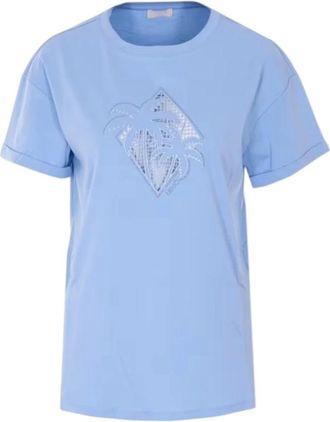 Liu Jo Femme, Tops, Bleu, Taille: 40 FR T-Shirt dettaglio ricamo