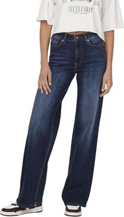 Only Jean à Jambe Large ONLMADISON Taille Haute Wide Leg Fit Jeans Dark Blue Denim XL 34 Dark Blue Denim XL / L34