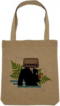 Fabulous Sac Shopping Tote Bag Aspect Lin - Homme Radio Collage Art Surr&eacute;alisme Humour - Sac de Courses Toile Epaisse 360g Beige Naturel Cabas Port&eacute; Epaule Sol