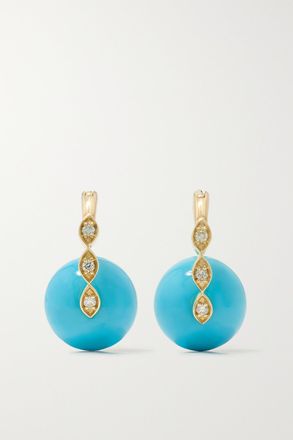 Sydney Evan Ohrringe Aus 14 Karat Gold Mit Türkisen Und Diamanten - Blau