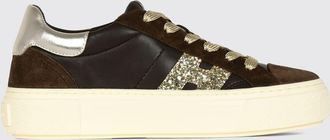 Hogan Baskets Crosswind en nappa et daim avec logo paillet&eacute; et semelle plateforme