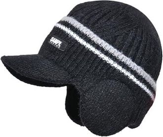 Generic Chapeaux dhiver pour homme - Grande t&ecirc;te - Bonnet dhiver doubl&eacute; en polaire avec visi&egrave;re - Cache-oreilles chauds - Casquette de ski pour homme, Noir, T