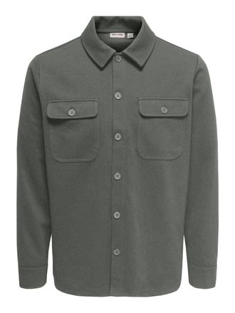 Only & Sons Langarmhemd ONLY & SONS ONSNEWKOBE OVERSHIRT SWEAT OTL, Herren, Gr. M, N-Gr, castor gray, Web, Obermaterial: 62% Polyester, 33% Viskose, 5% Elasthan, 
