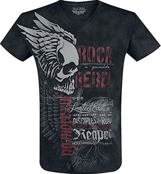 Rock Rebel by EMP Homme T-Shirt Noir avec imprimé sur Toute la Surface XXL