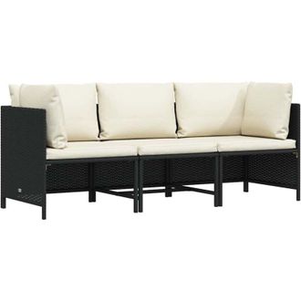 vidaXL Vidaxl - Canap&eacute; de jardin &agrave; 3 places avec coussins Noir R&eacute;sine tress&eacute;e