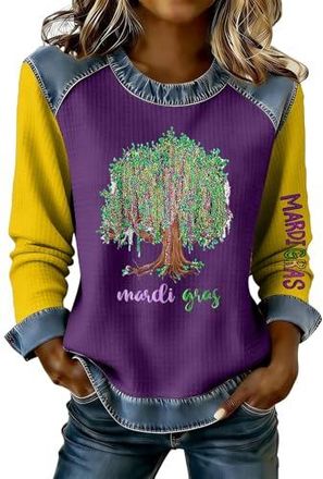 Generic Sweat-shirt &agrave; col rond pour femme - Motif r&eacute;tro - Doux - Manches longues - Pour tous les jours - Col rond, violet, XXL