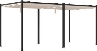 Vente-Unique Pergola autoportante modulable en acier avec toit r&eacute;tractable - 10,6 m&sup2; - noir - MAZARA