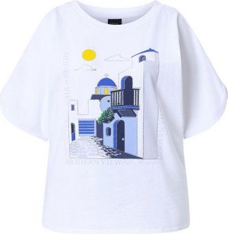 Ulla Popken T-Shirt T-Shirt Santorini-Motiv Oversized Rundhals Halbarm