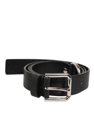 Dolce & Gabbana Mens Black Leather Classic Metal Logo Buckle Belt 100lf