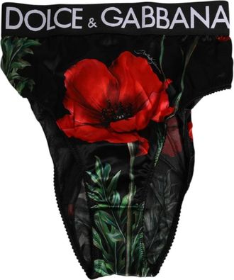 Dolce & Gabbana Femme, Sous-vêtements, Noir, Taille: 40 FR Culotte Noire en Maille Taille Haute Imprimé Floral