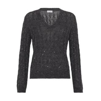 Brunello Cucinelli Eleganter V-Ausschnitt Strick - - Knitwear - Damen - Schwarzk - L