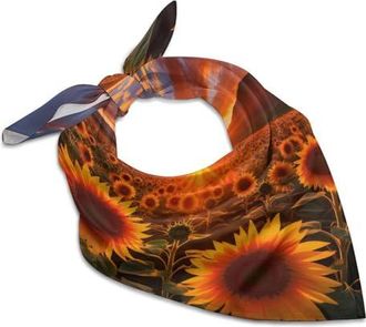 Generic Écharpe carrée en soie légère et tournesol coucher de soleil pour cheveux respirant Cadeau pour homme et femme, multicolore, 60x60cm