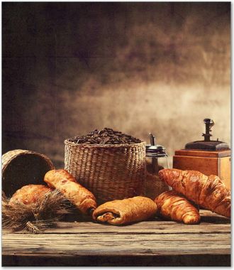 Wallario Herdabdeckplatte/Spritzschutz aus Glas, 52 x 60 cm, 1-teilig mit 13 mm hohen F&uuml;&szlig;en, f&uuml;r Ceran- und Induktionsherde, Franz&ouml;sisches Fr&uuml;hst&uuml;ck mit Caf&eacute; u