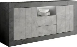Altobuy Buffet 2 portes 2 tiroirs et 1 niche gris aspect Cimento et Oxyde - PAOLINO
