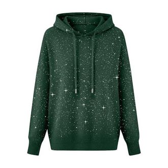 Generic R&eacute;union dhiver et de vacances, pull de loisirs pour le Nouvel An avec de v&eacute;ritables paillettes, couleur unie, coupe ample, sweat &agrave; capuche pour femme 