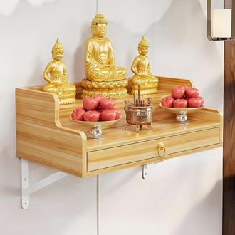 Generic Buddha-Schrein, Wandaltartisch, pers&ouml;nlicher Buddha-Nischenaltarschrank, chinesischer Meditationstisch mit Schublade, kleine Opfertische f&uuml;r Puja und 