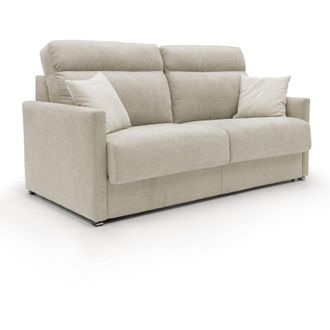 Divani.Store Divani.store - Margot Schlafsofa mit hoher weicher R&uuml;ckenlehne aus Stoff T02 176 cm (mat. 140x197) beige