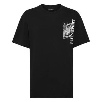 Plein Sport Homme, Tops, Noir, Taille: XS T-Shirt Col Rond en Coton Iron Tiger