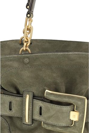 Balmain Womens Handbag Anthem Suede Green Calf Handbags Hand Bags