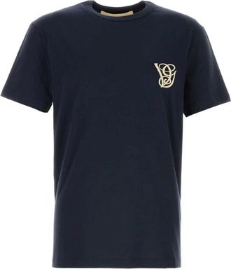 Valentino Garavani Homme, Tops, Bleu, Taille: L T-Shirt en coton avec &eacute;cusson Vg