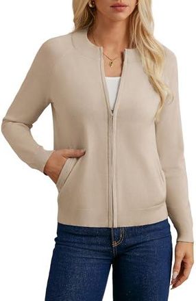 Grace Karin Femme Zippe Tricot&eacute;e Manche Longue Basique Cardigan Veste avec Poches Kaki Clair XL