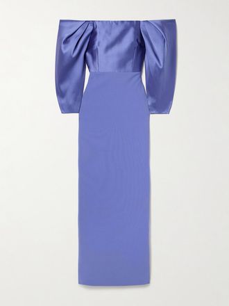 Solace London Melina Schulterfreie Robe Aus Cr&ecirc;pe Und Gl&auml;nzendem Twill - Blau