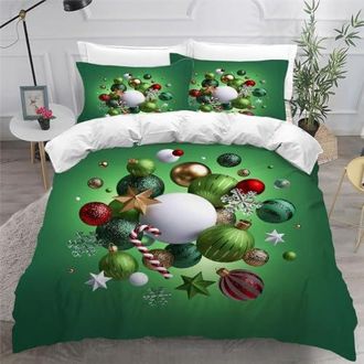 Generic Housse de Couette 240 x 260 No&euml;l Parure de Lit Vert Imprim&eacute; 3D Sets de Housses de Couettes en Microfibre Doux avec Fermeture &Eacute;clair et 2 Taies doreill