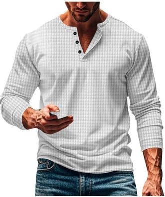 Generic T-shirt &agrave; manches longues pour homme - D&eacute;contract&eacute; - Sportif - Respirant - &Agrave; carreaux, Blanc., 3XL