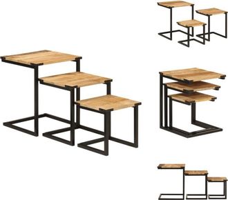 vidaXL Satztische 3 Stk. Massivholz Mango und Eisen - Mangoholz Tisch - Couchtisch - Beistelltisch - Nachtisch - Esszimmerm&ouml;bel