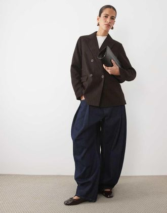 New Look Oversize-Blazer-Kombiteil mit Nadelstreifen in Dunkelbraun
