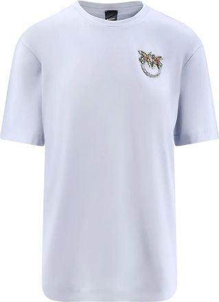 Pinko Pinko, Femme, Tops, Bleu, Taille: 36 FR Rhinestone Logo T-shirt