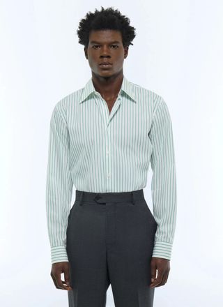 Fursac Chemise &agrave; col hirondelle en coton ray&eacute; - Taille 37 - Homme