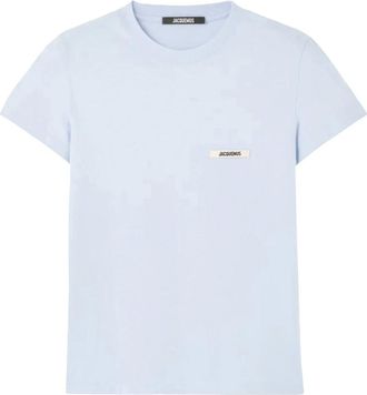 Jacquemus Homme, Tops, Bleu, Taille: M T-shirt en coton avec logo