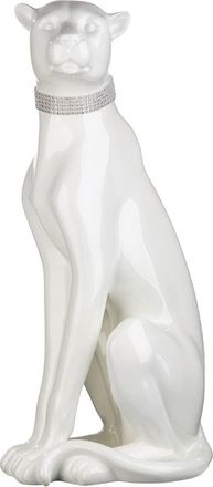 Gilde Casablanca Figur Panther - Höhe 60 cm - Poly - weiß glänzend - Deko Skulptur - Tier - Wohnzimmer - Geschenk