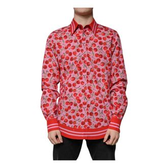Dolce & Gabbana Homme, Chemises, Rose, Taille: XL Chemise Slim Fit en Coton Rose Cerise