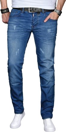 Alessandro Salvarini Herren Slim Fit Jeans Hose Denim Stretch-Jeans Jeanshose Washed [AS033 - Blau - Used - W33 L36]