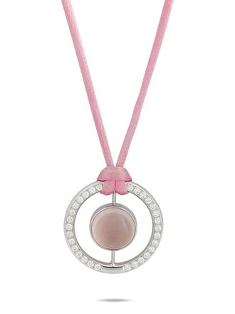 Bucherer collier en or blanc 18ct &agrave; quartz rose et diamants - Argent