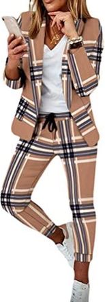 Onsoyours Tailleur 2 Pièces Femme Ensemble Blazer et Pantalon OL Couleur Unie Slim Fit Costume Bureau Revers et Pantalon Habillé Bureau Affaires A Jaune M