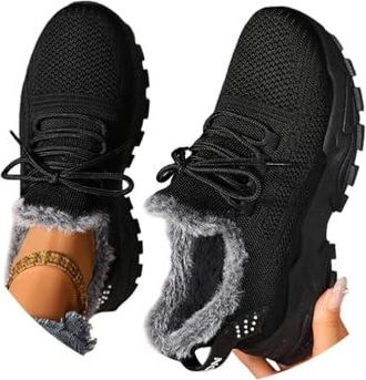 Minetom Baskets Femme Chaussures dhiver De Sport Course Lacets Doublure Chaude Polaire Confortables Semelle Fitness Sneakers A Noir 41 EU